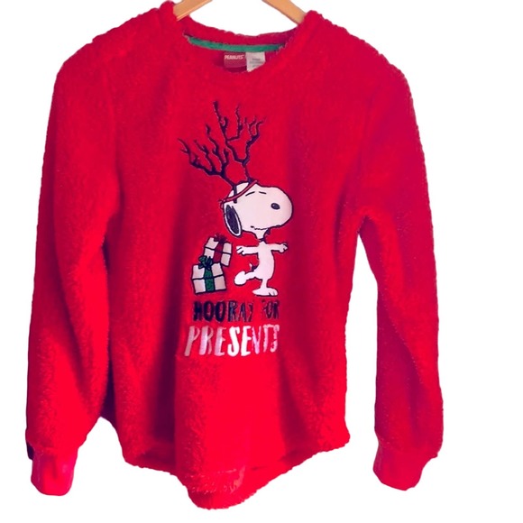 Peanuts | Sweaters | Peanuts Red Fuzzy Ugly Cute Christmas Sweater ...